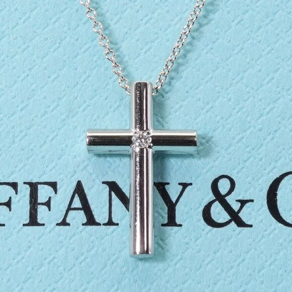 Tiffany & Co. | Jewelry | Tiffany Co White Gold Diamond Cross Necklace ...